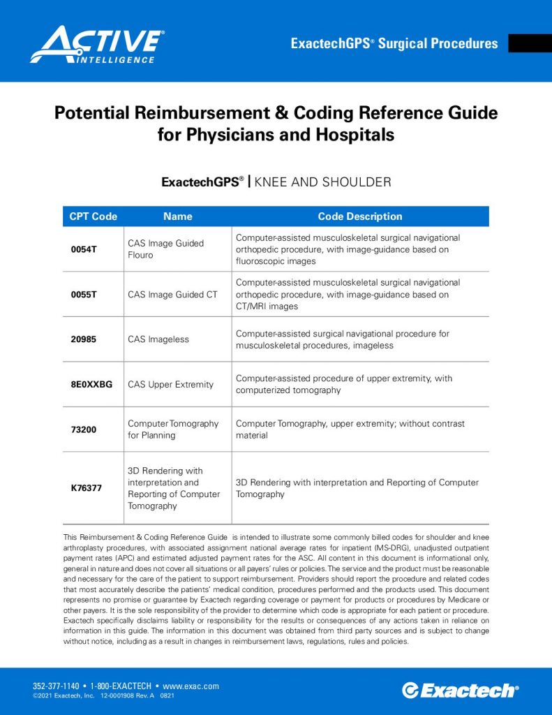 ExactechGPS Knee and Shoulder CPT Code Guide - 12-0001908 Rev A | www ...