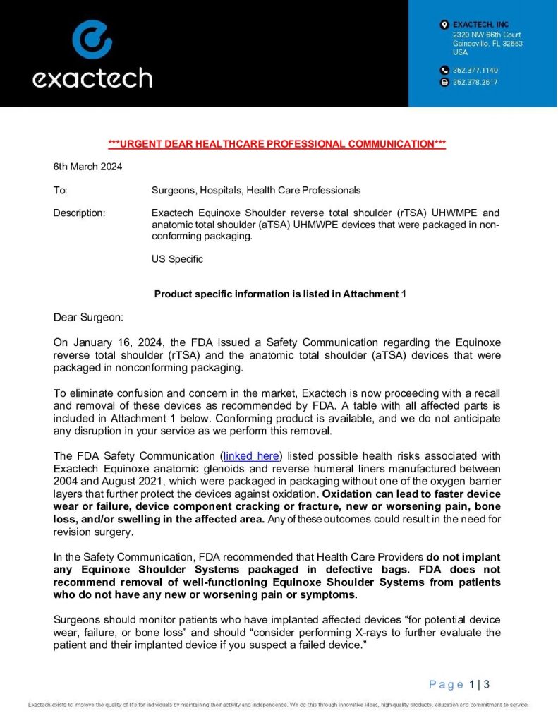 Exactech DHCP Letter Shoulder | www.exac.com